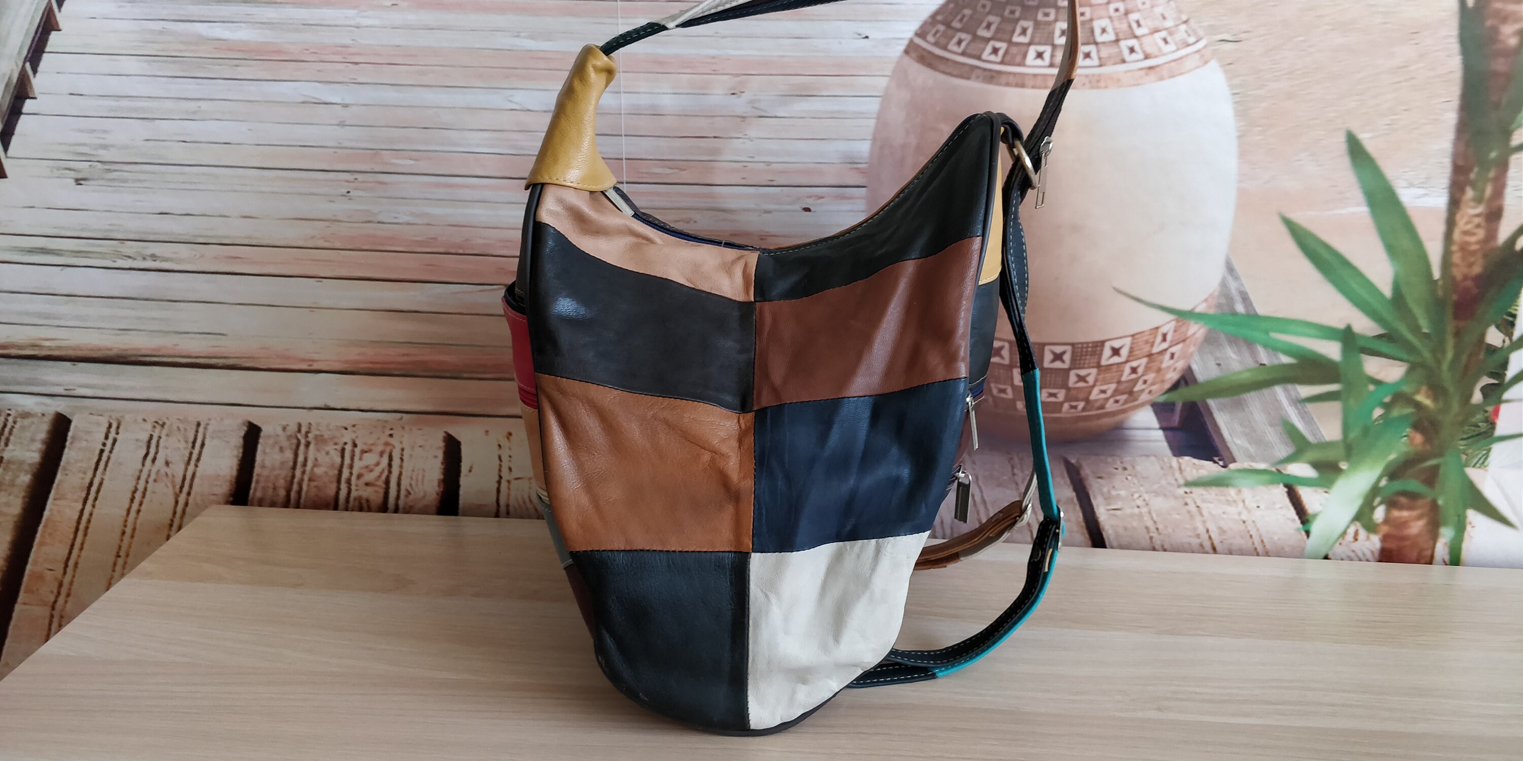 Colored Genuine Leather Backpack. Vintage Leather Patchwork - Etsy