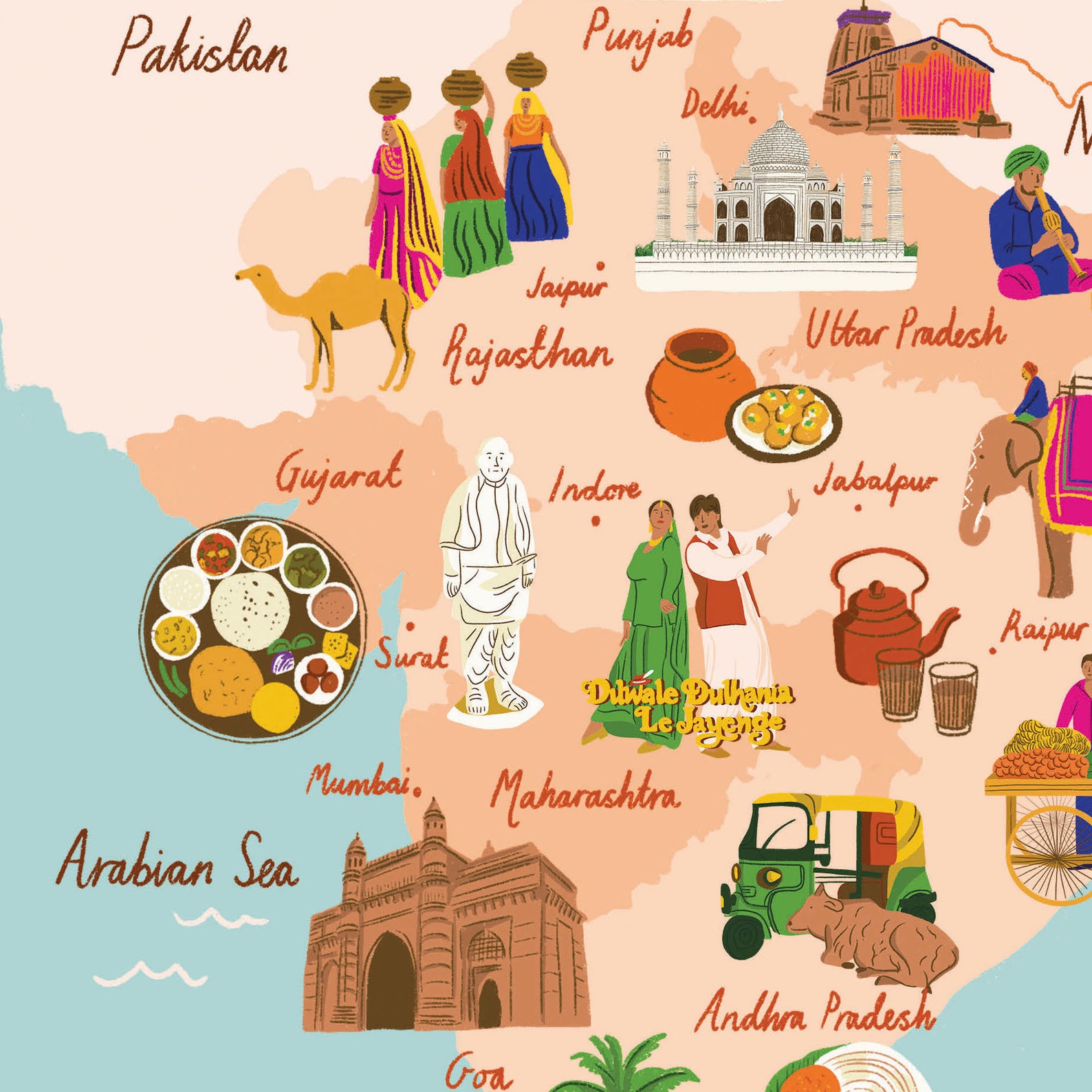 Illustrated India Map Print: Culture, Food, Landmarks (A4, A3) - Etsy