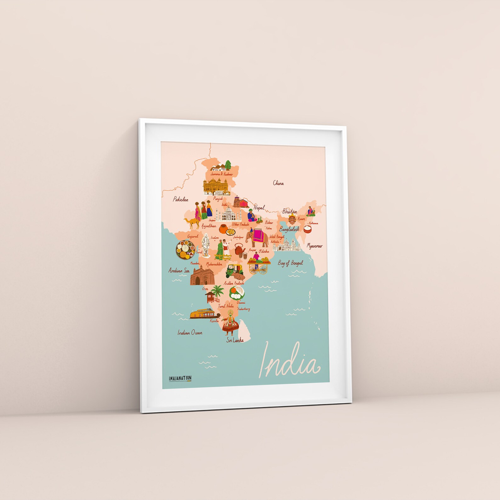 India Map India Illustrated Map India Map Print India Art - Etsy
