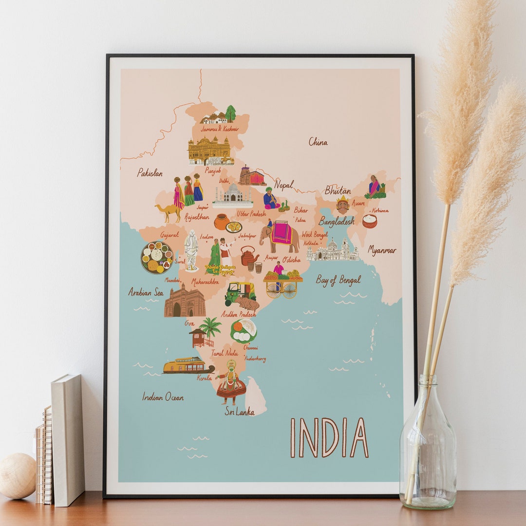 Buy India Map India Illustrated Map India Map Print India Art Online in ...