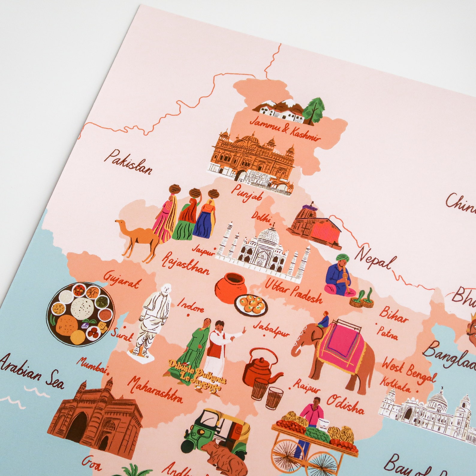 India Map India Illustrated Map India Map Print India Art - Etsy