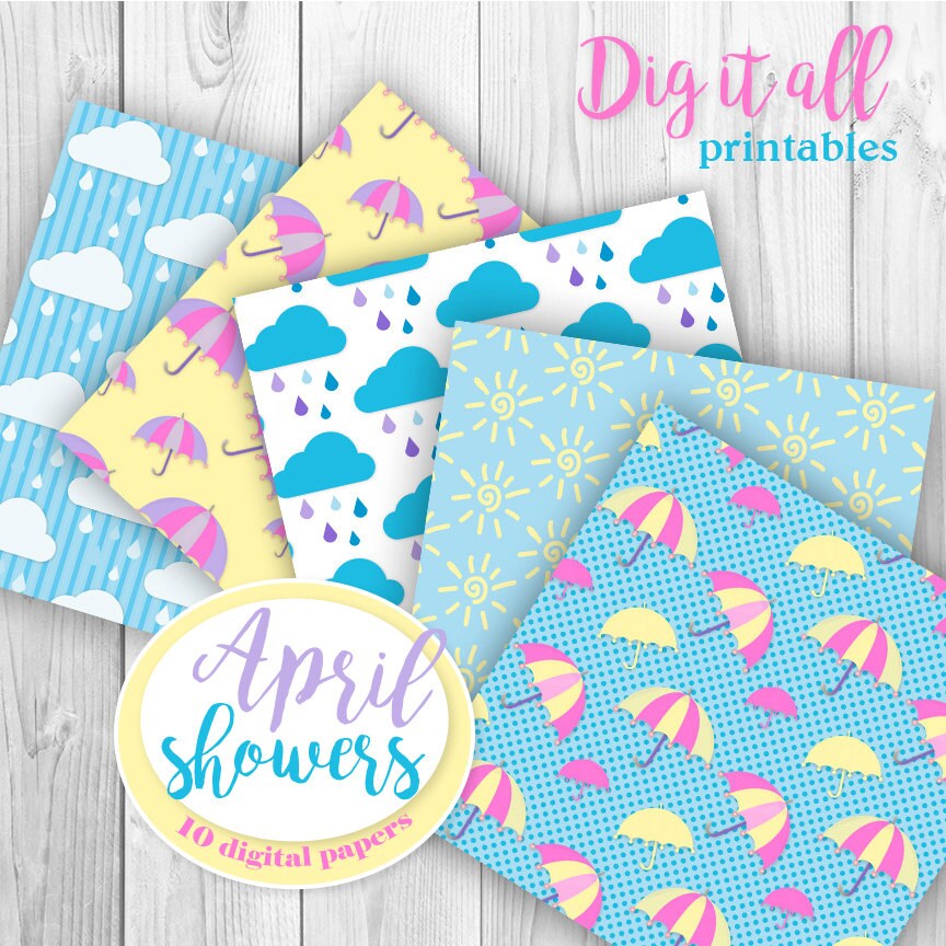 Rain digital paper pack. Umbrella digital scrapbook paper. | Etsy