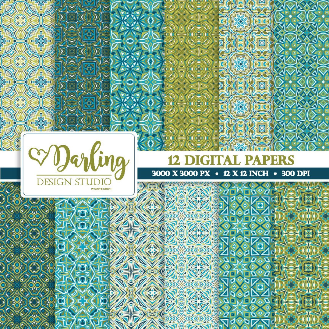 Digital Paper Moroccan Instant Download Mosaic Pattern Green Blue ...