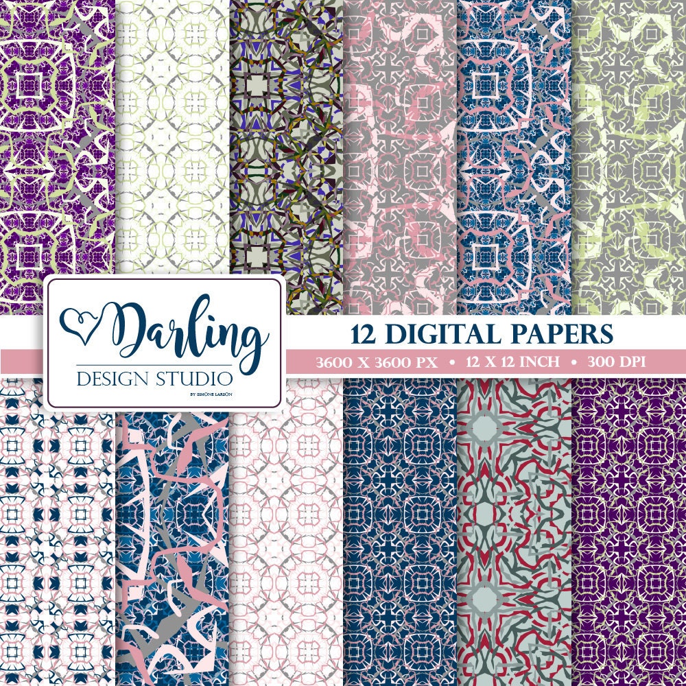 Damask Digital Paper, Pattern Pack, Geometrical Scrapbook Paper ...