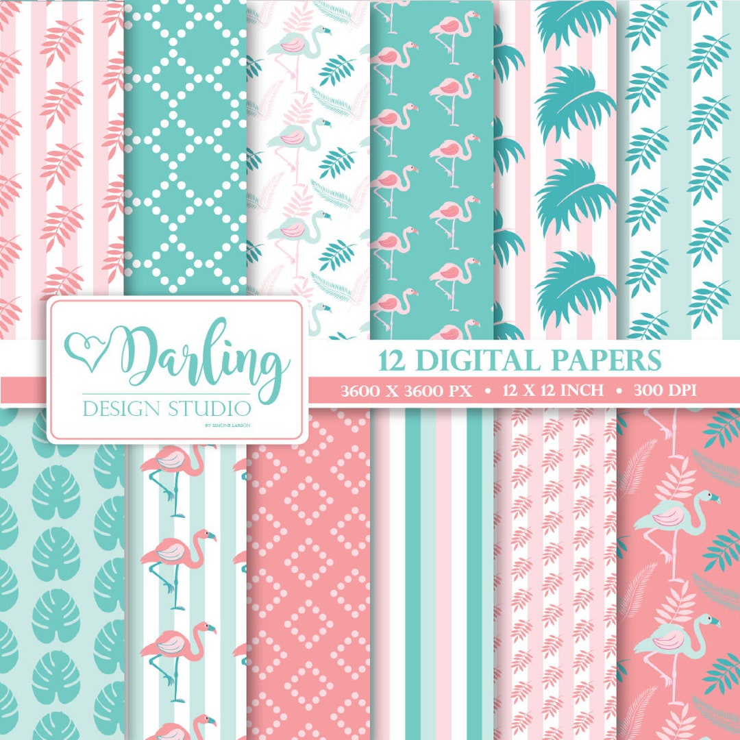 Flamingo Digital Paper Pack, Tropical Digital Paper, Pink Background ...