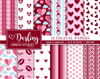 Pink Hearts Digital Paper valentines Day - Etsy
