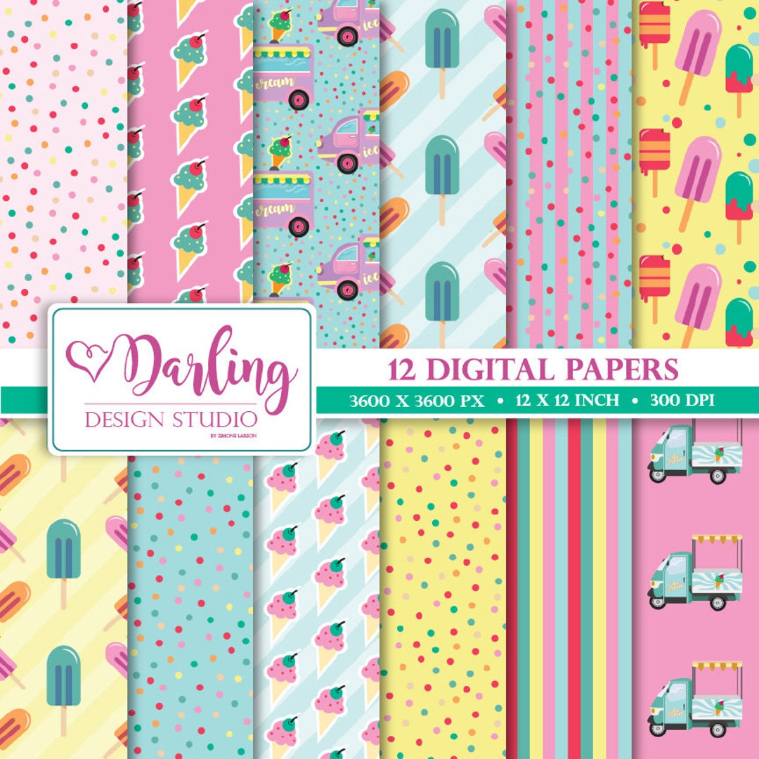 Ice Cream Digital Papers, Popsicle Scrapbook Paper, Confetti Background ...