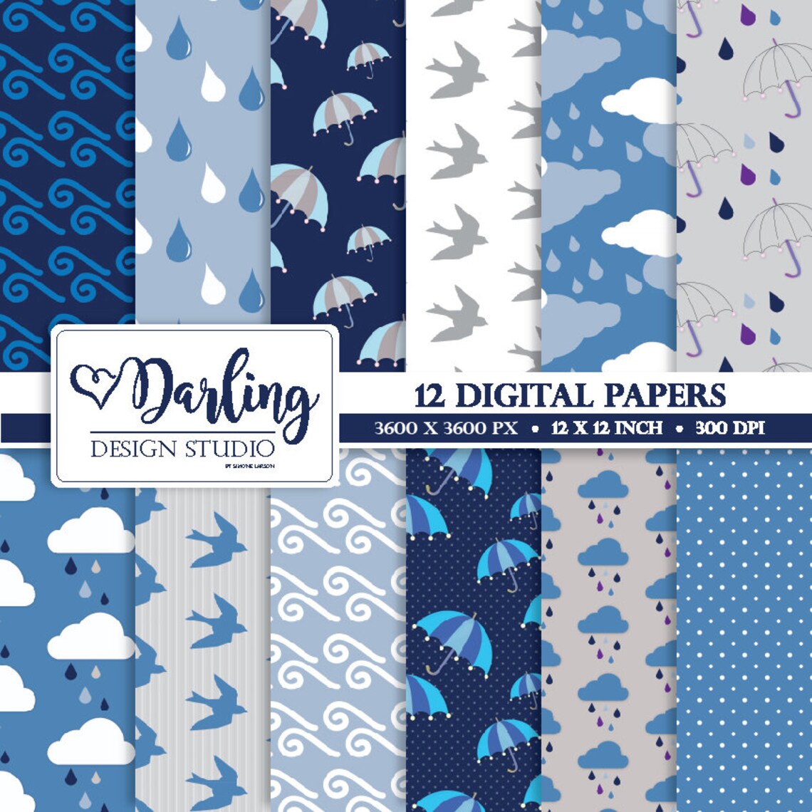 Rainy Weather Digital Paper Pack Umbrella Paper Spring Background Paper ...