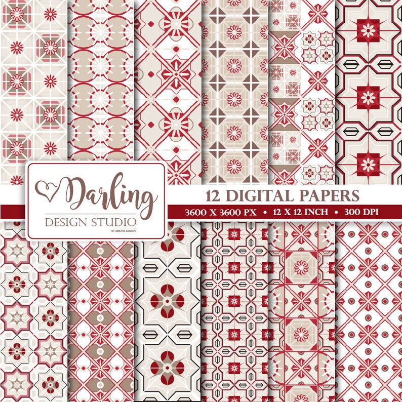 Red Digital Paper, Moroccan Seamless Pattern, Oriental Paper, Instant ...