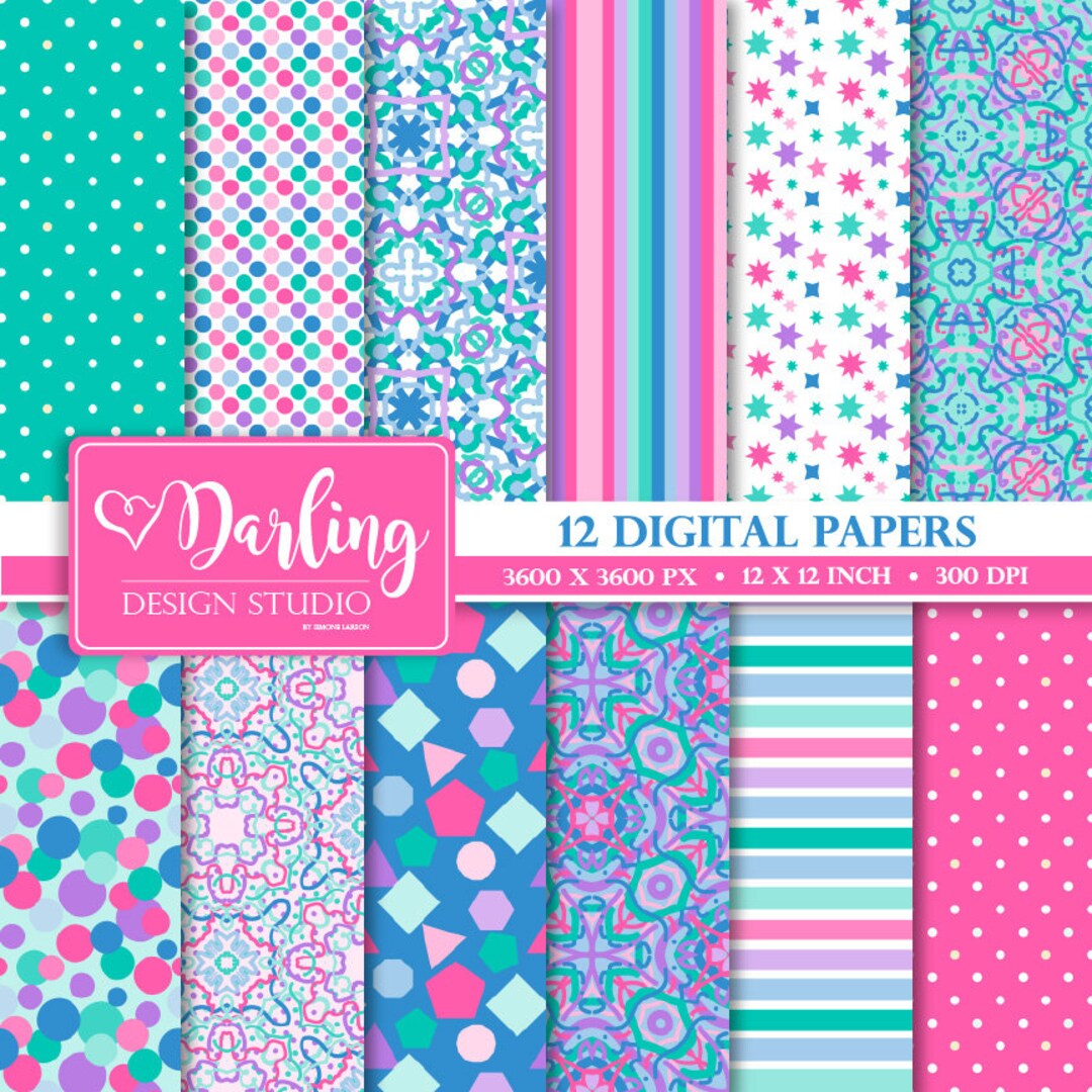 Neon Digital Paper, Pastel Kids Party Scrapbook Paper, Polka Dot ...