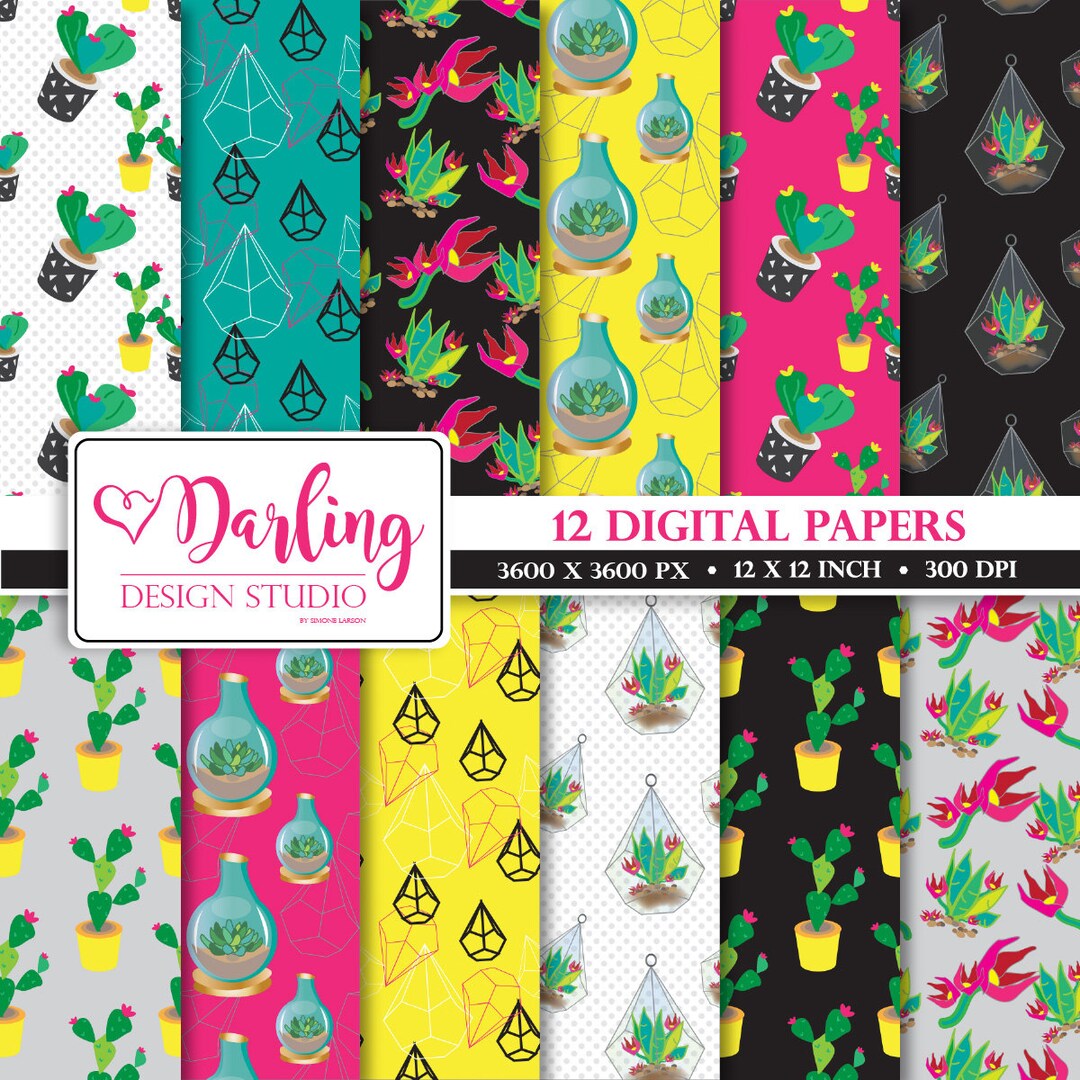 Cactus Digital Paper, Succulent Paper Pack, Cactus Scrapbook Paper ...