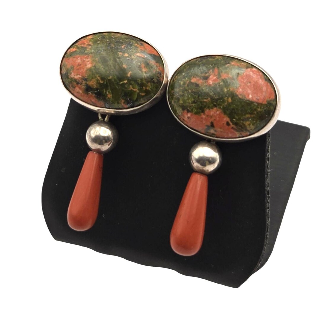 Vintage Sterling Silver Jasper & Coral Drop Earrings NAVAJO - Etsy