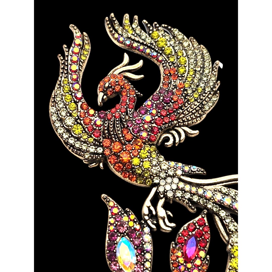 Vintage Phoenix Rhinestone Brooch Pin With Multicolor Crystal Stones ...