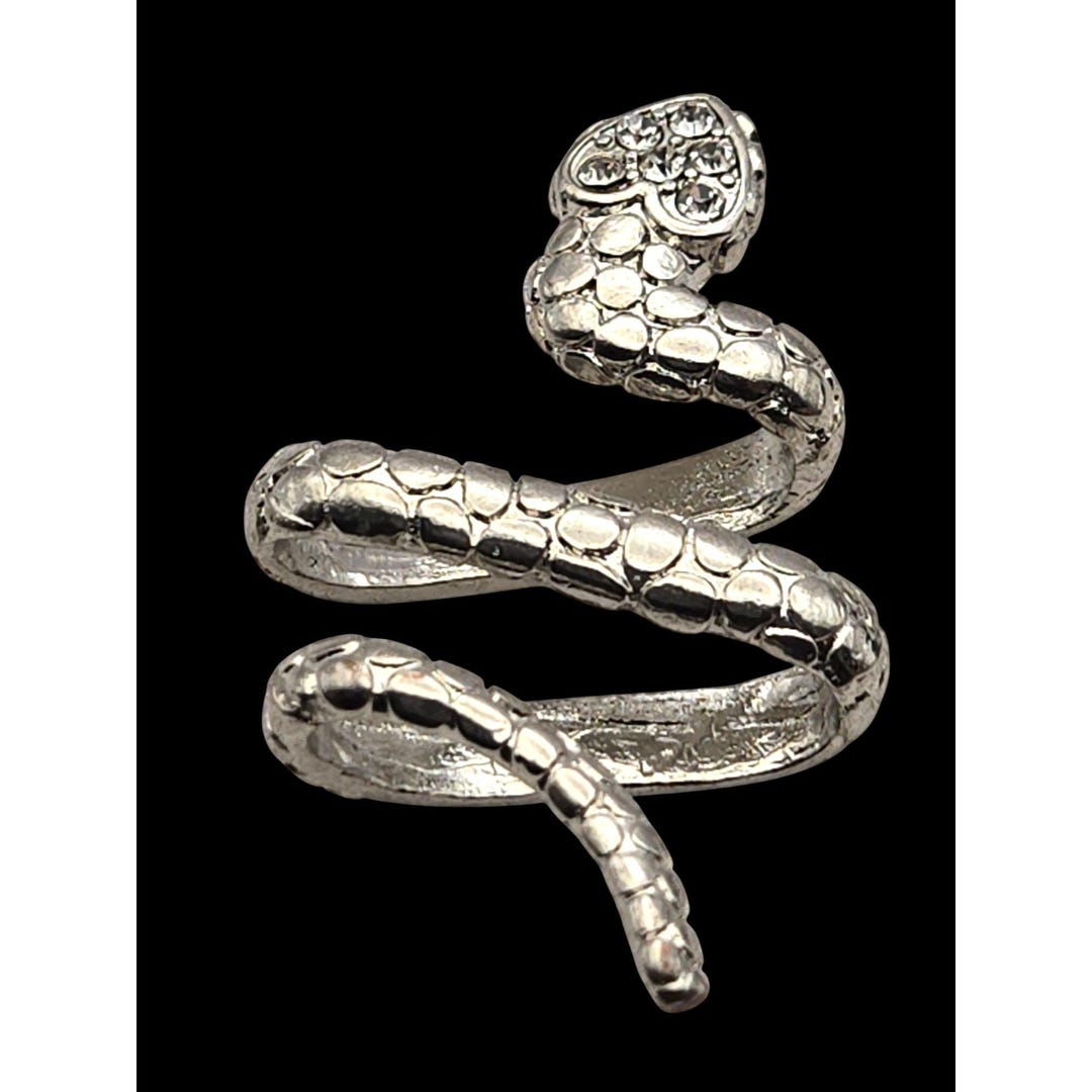 Snake Design Adjustable Silver Scarf Ring With Rhinestones 2 1/2 X 1 1/ ...