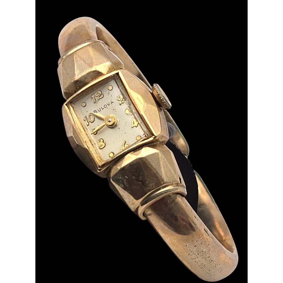 Vintage Bulova 10K Gold Filled Victorian Cuff Bangle Watch 21 Jewel ...
