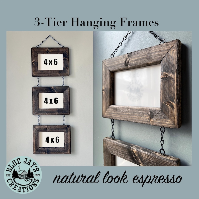 Rustic 3-tier Hanging Wood Frames: Espresso Stained 4x6 - Etsy