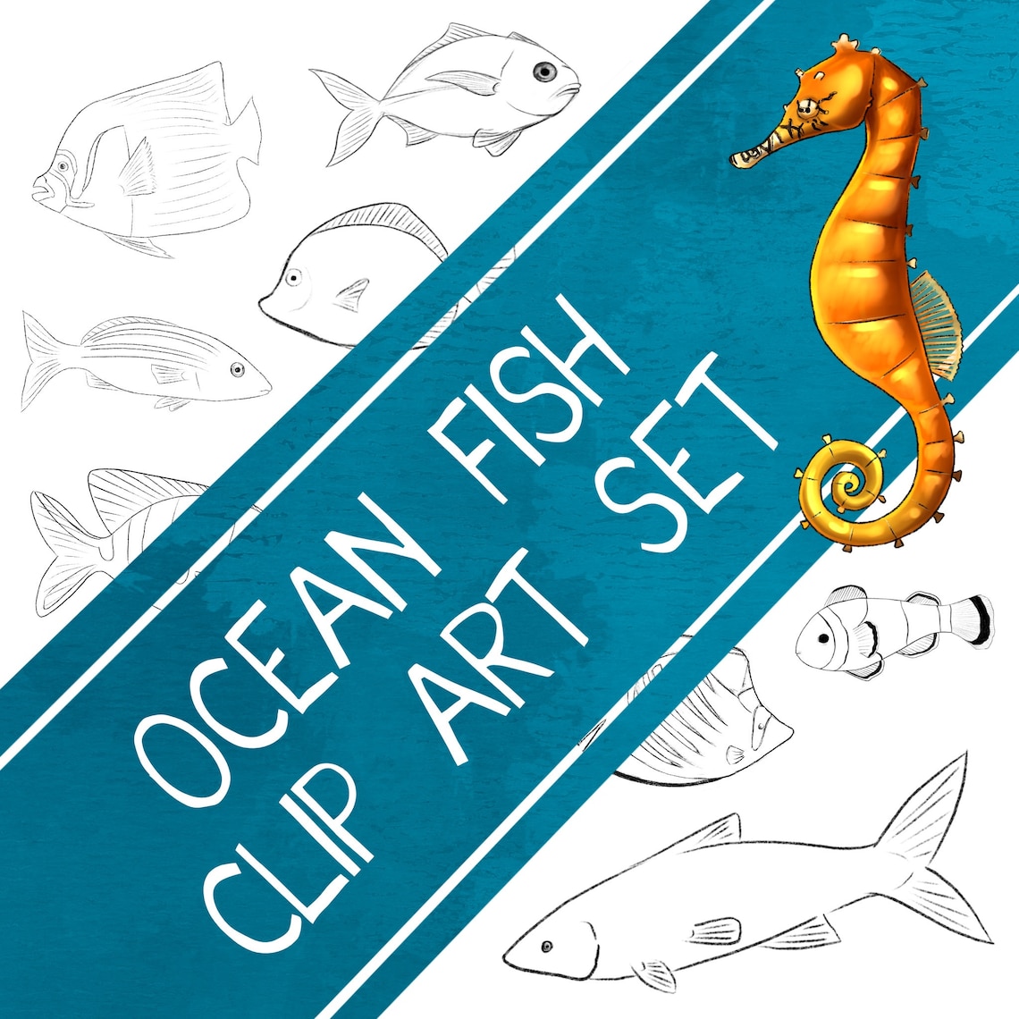 Ocean Fish Sketches Clip Art Set | Etsy