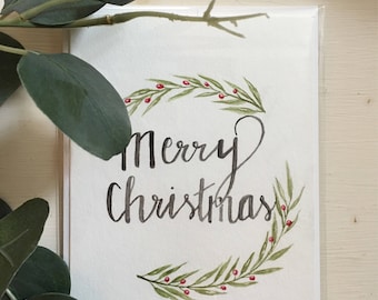 Merry Christmas Greeting Cards, Watercolor Christmas Card, Custom ...