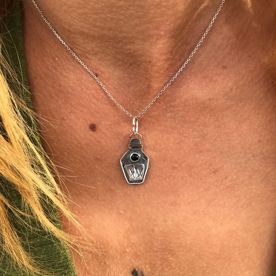 Sterling Silver Mini Bottle Necklace. Glass Boat Necklace With Black ...