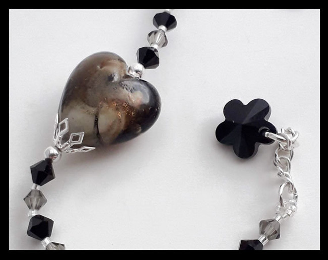 Broken Heart Gray and Black Bracelet and Earring Set With Silver ...