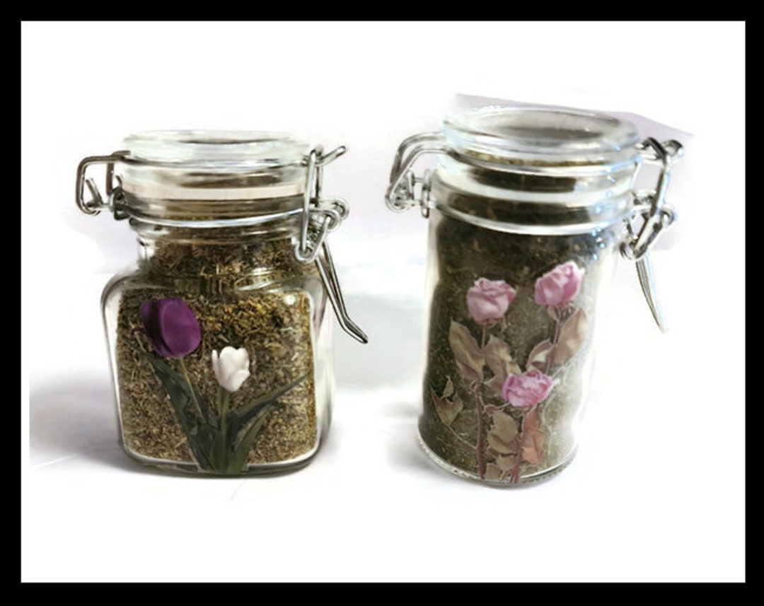 4.5oz Catnip Storage Latch Jars With Floral Decorations - Square or ...