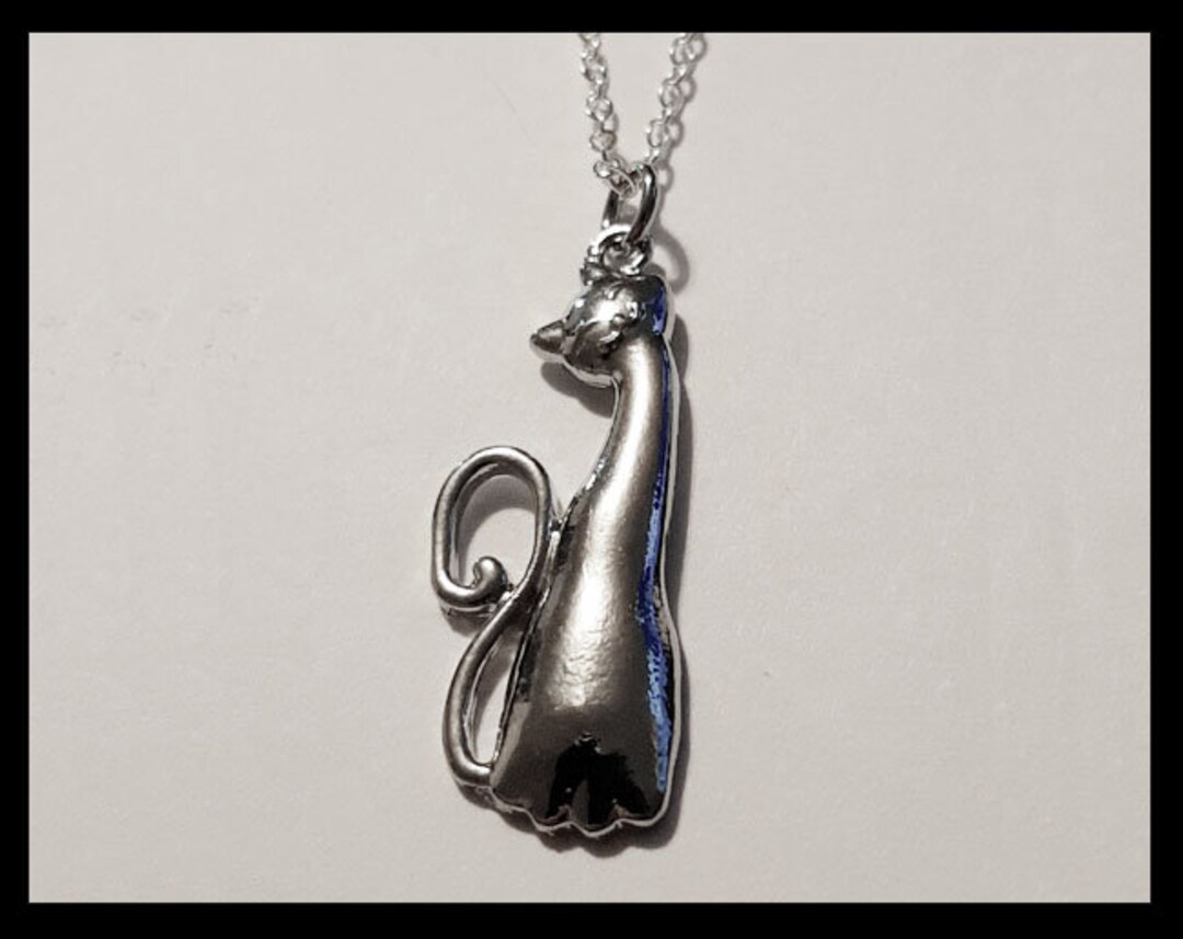 22x35mm Stainless Steel Solid Cat With Adjustable Silver Plated Chain ...