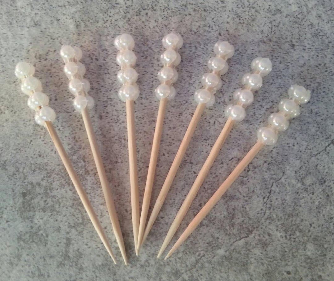 20 White Ivory Pearl Bling Wedding Cocktail Dessert Picks, Toothpicks ...