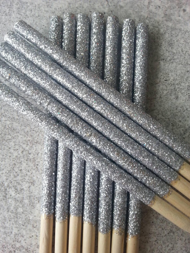 12 Real Silver Glitter Candy Apple Sticks Candy Apple - Etsy
