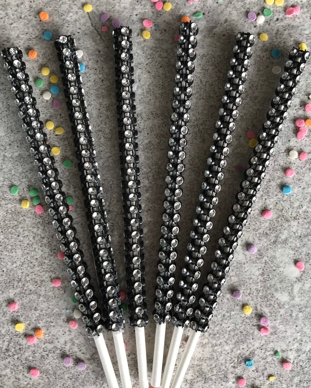 15 LIMITED SPECIAL Black With Silver Diamond Mesh Cake Pop Sticks, Tea ...