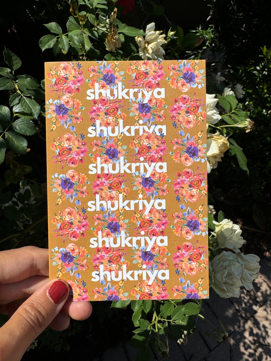 Floral Shukriya Thank You Card - Elegant Urdu/hindi Gratitude Card, 4x6 Matte Greeting With ...