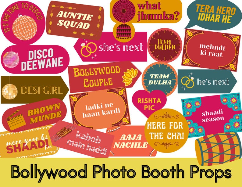 Desi Bollywood Wedding Photobooth Props PDF Print | Indian Wedding ...