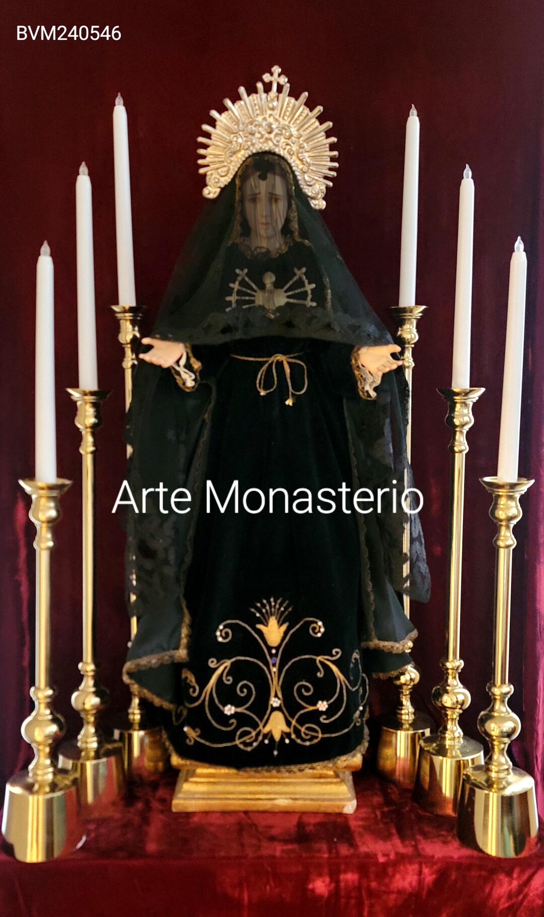 Huge Table Top Antique Wooden Spanish Statue of Our Lady of Sorrows ...