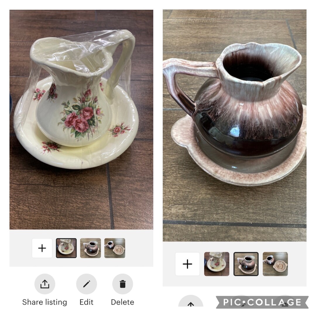 Vintage 1950 Bathroom Set Ceramic Pitcher and Basin Wash Bowl Beige ...