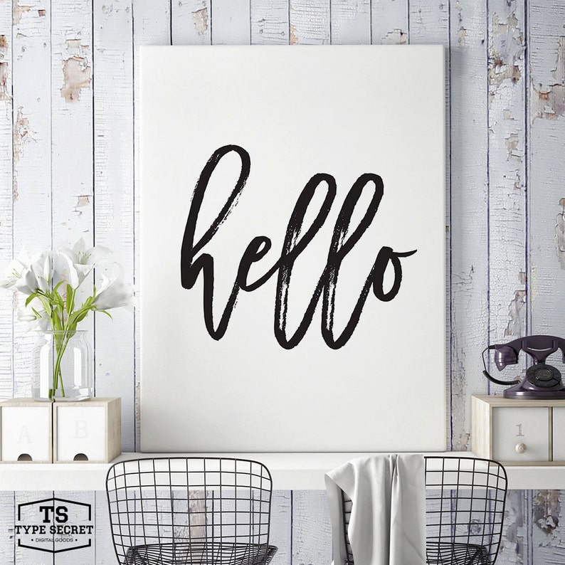 Black and White Hello Welcome Print Hello Sign Hello - Etsy