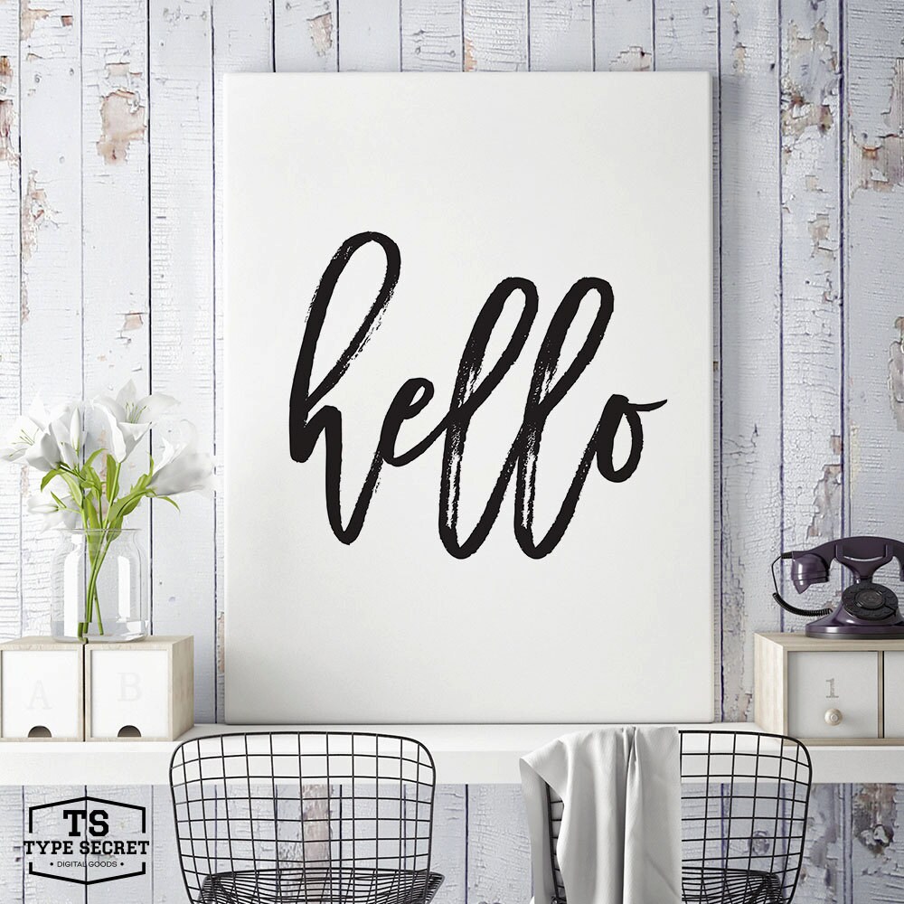 Black and White Hello Welcome Print Hello Sign Hello - Etsy