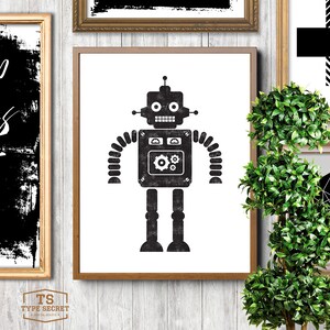 Robot Print, Cute Robot, Black and White, Robot Art, Boys Room Decor ...