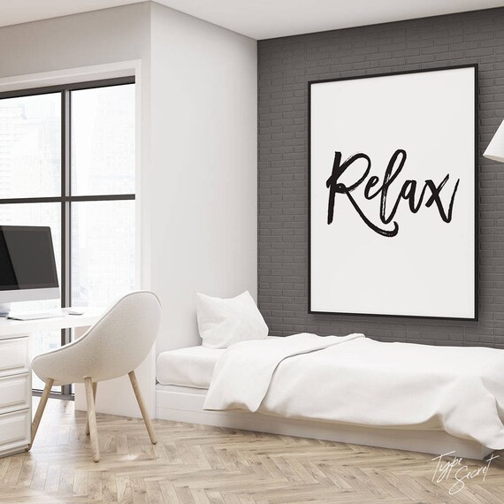 RELAX printable art relax sign relax print black and white | Etsy