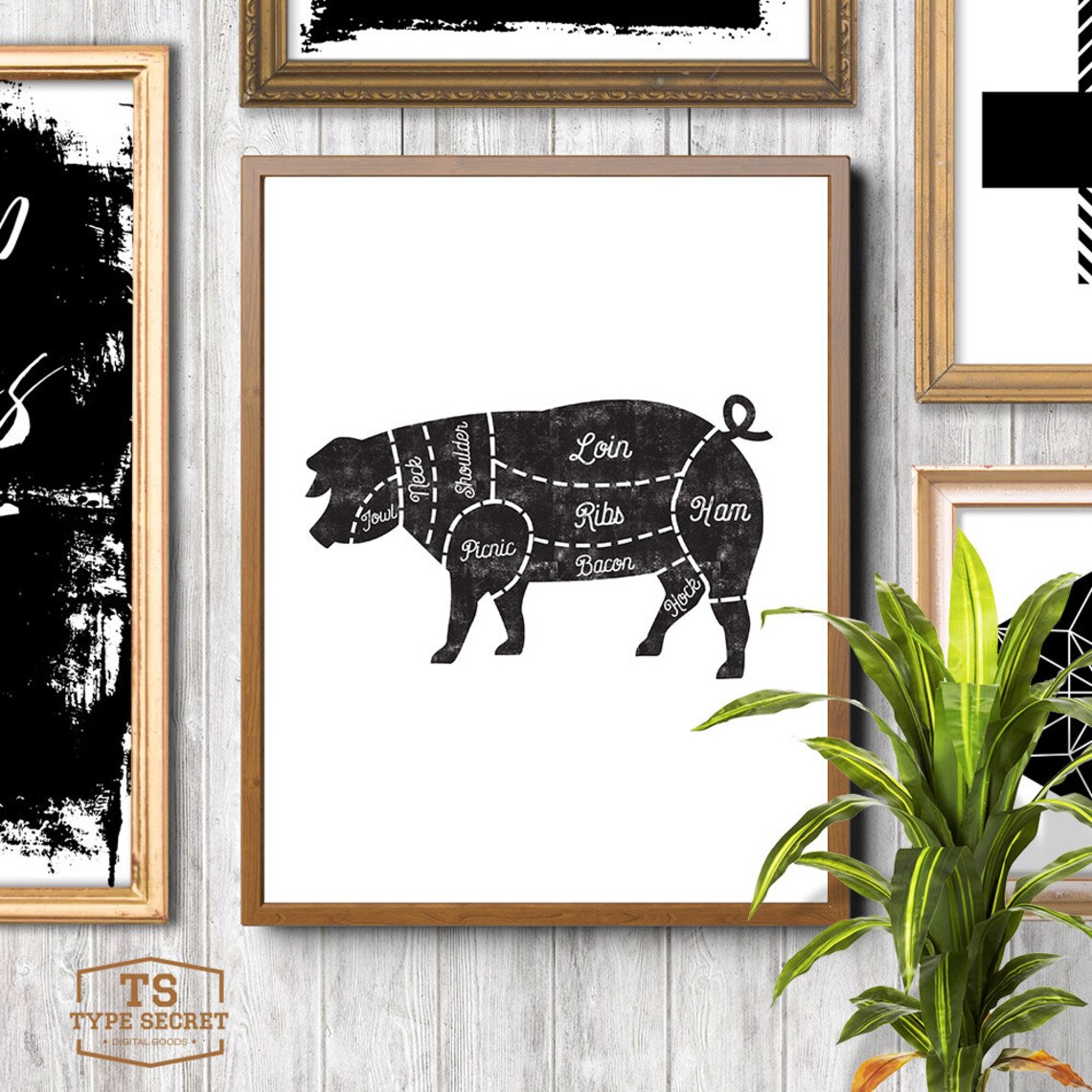 Rustic Kitchen Art Butcher Print Butcher Chart Meat Cuts - Etsy