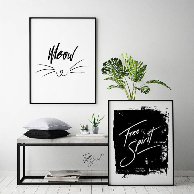 Digital Print MEOW Print Meow Typography Cats MEOW Art Cat Art - Etsy