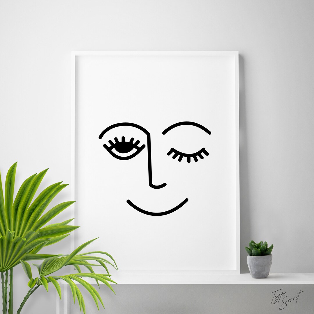 Eyes Wink Print, Winking Illustration, Thick Eyelash Illustration ...