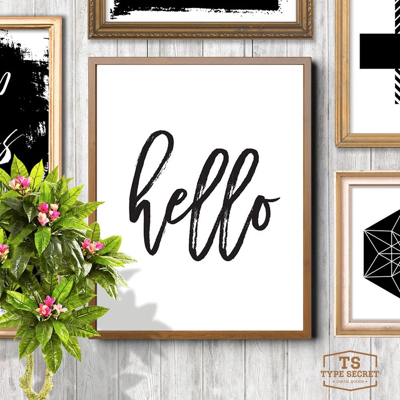 Black and White Hello Welcome Print Hello Sign Hello - Etsy