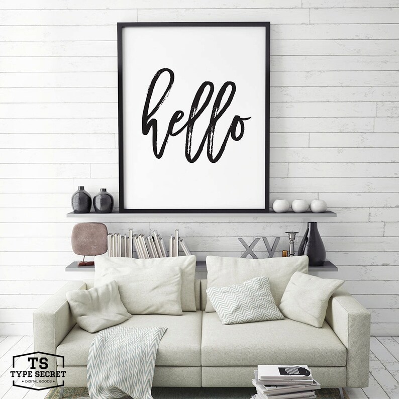 Black and White Hello Welcome Print Hello Sign Hello - Etsy