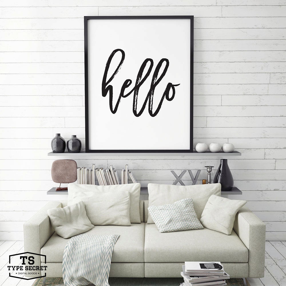 Black and White Hello Welcome Print Hello Sign Hello - Etsy