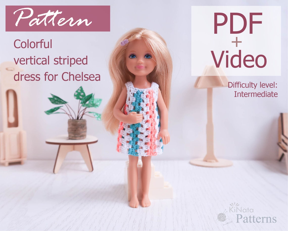 PATTERN: Colorful Vertical Striped Dress for Chelsea Doll - Etsy