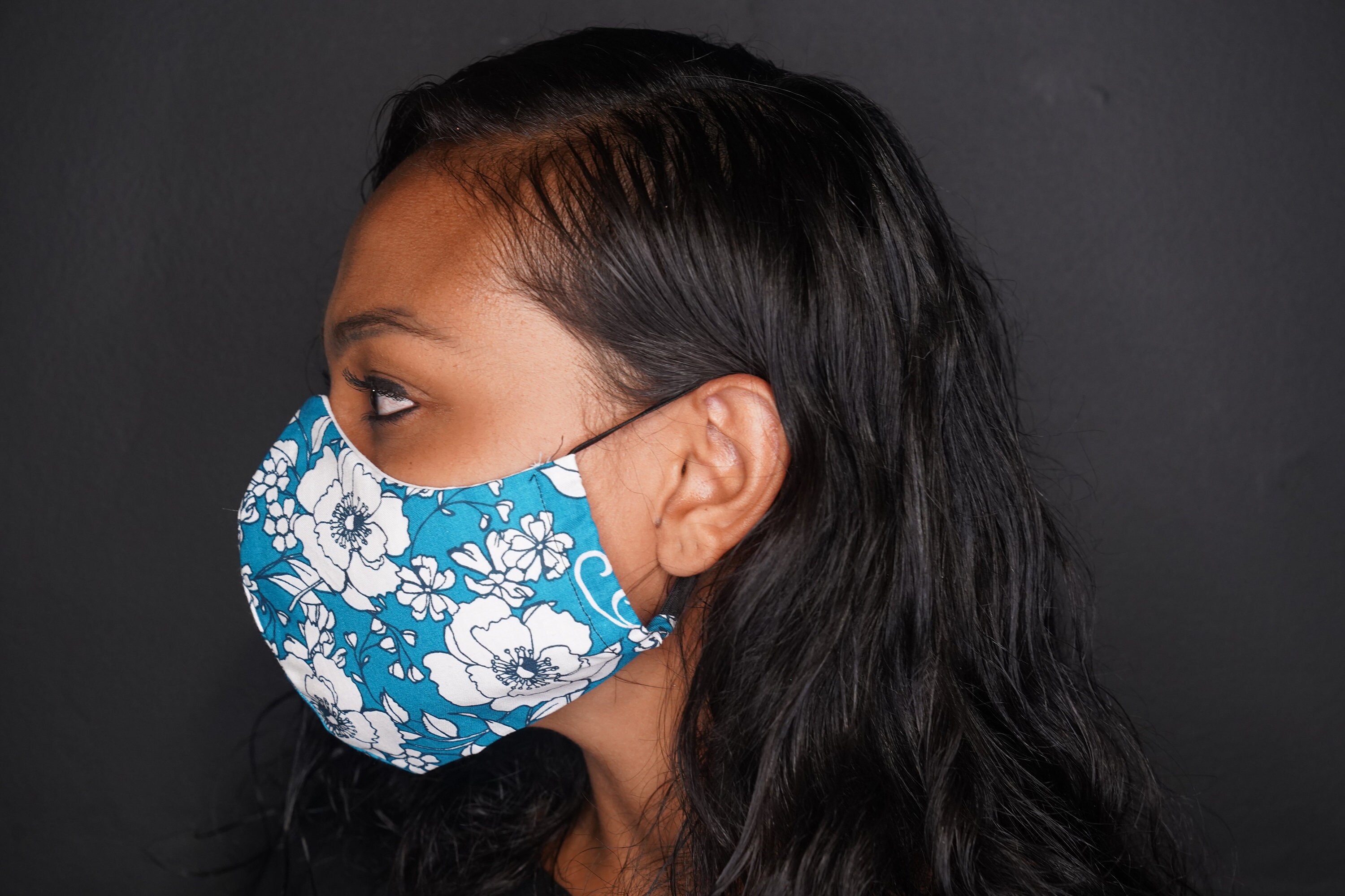 Turquoise and White Floral Print Washable Reusable Face Mask | Etsy