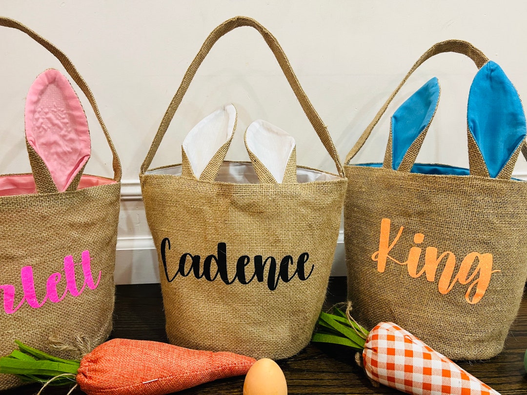 Personalized Burlap Easter Bunny Basket, Pastel Glitter Names, Kids ...