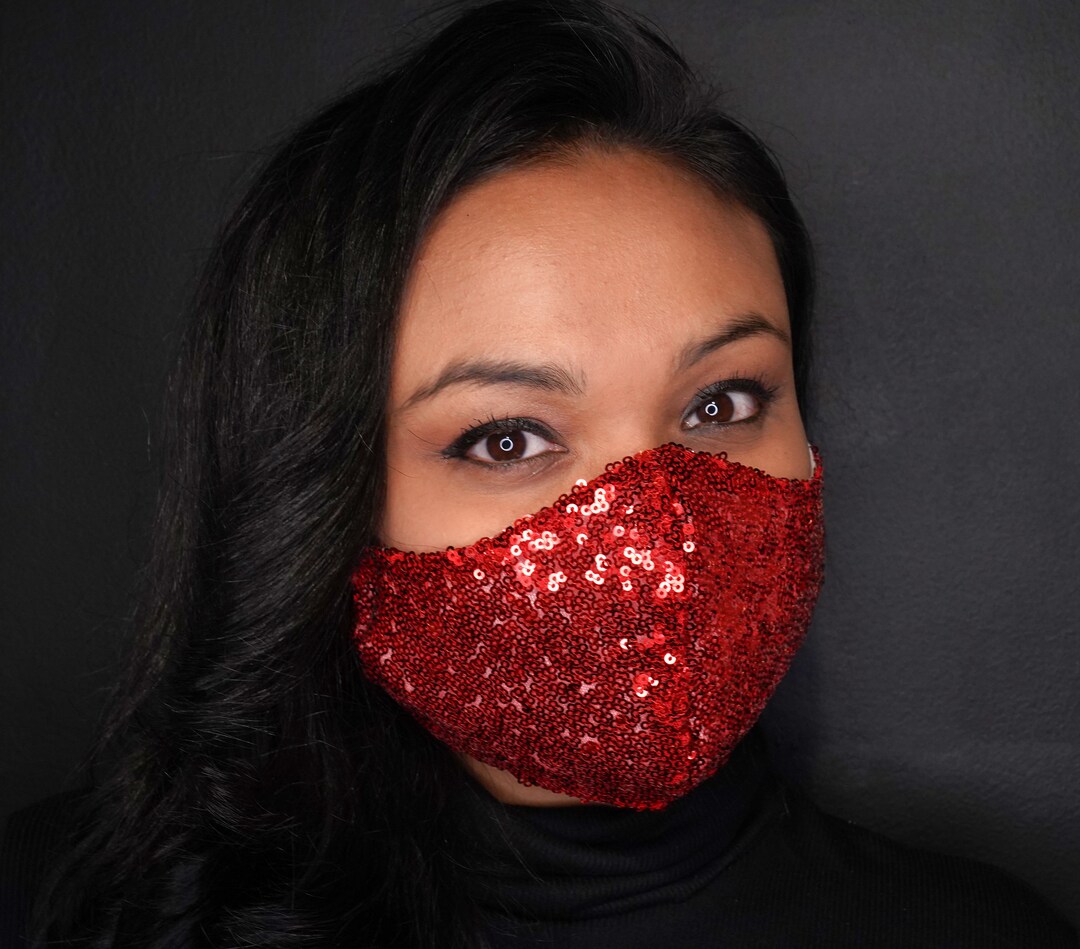 Red Sequin Face Mask With Adjustable Ear Straps, Valentines Day Face ...