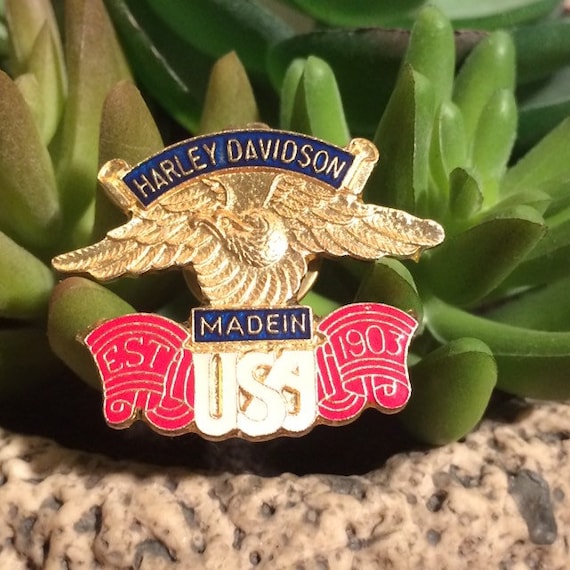 Pair of Harley Davidson Motorcycle Pin Badges - Gem