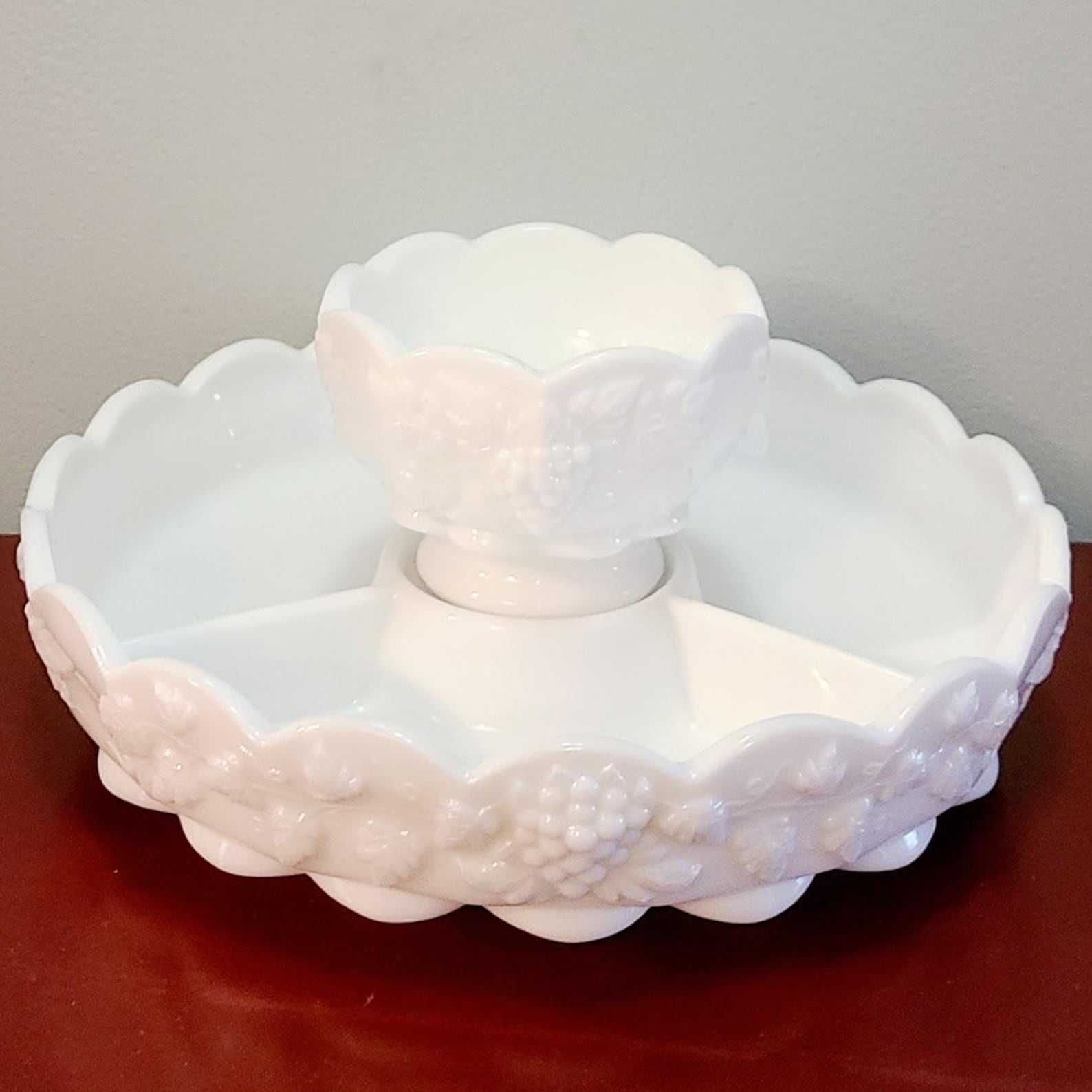 Westmoreland Paneled Grape Milk Glass Divided Appetizer and Dip Bowls ...