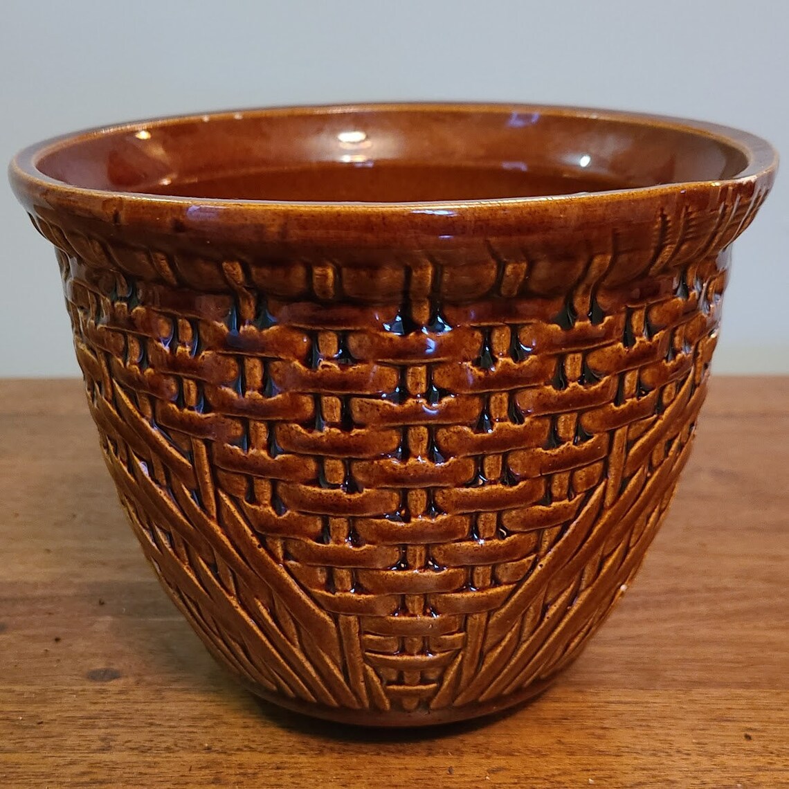 Mid Century Haeger Footed Planter Basket Weave 5053 Dark Brown Rustic ...